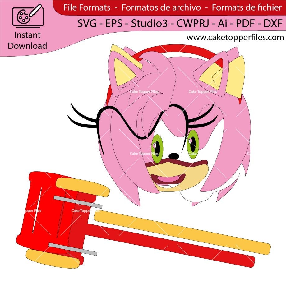 Amy Rose Head Sonic Movie Cake Topper Digital File SVG Studio3 - Etsy UK