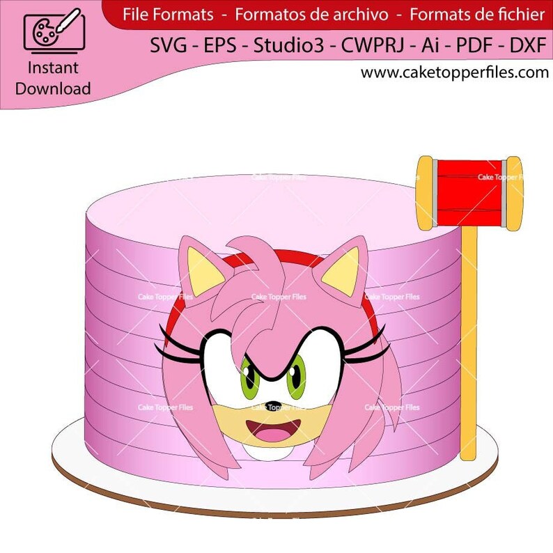 Amy Rose Head Sonic Movie Cake Topper Digital File SVG Studio3 - Etsy UK