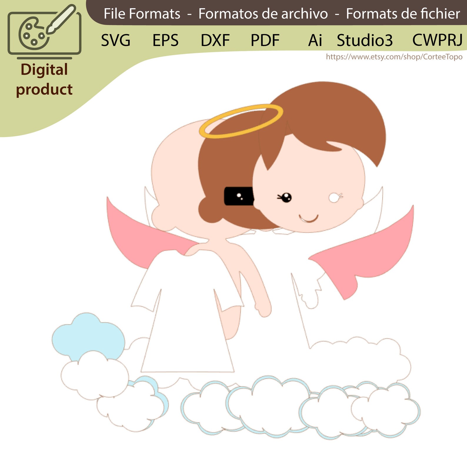 Angels Baptism Cake Topper Silhouette SVG PWCRJ Multilayer | Etsy Singapore