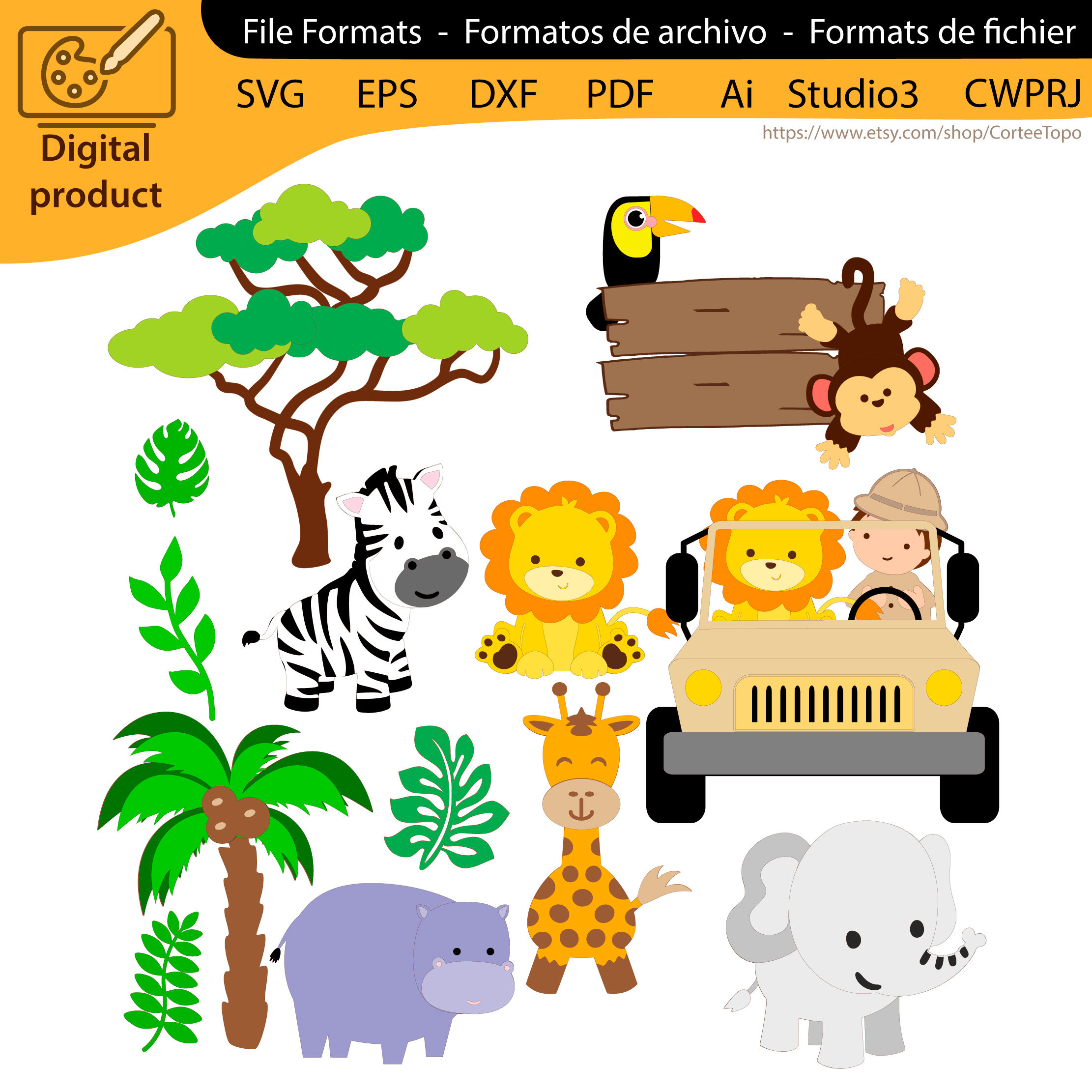 Cutting File Cute Safari Animals SVG DXF PDF Ai | Etsy Australia