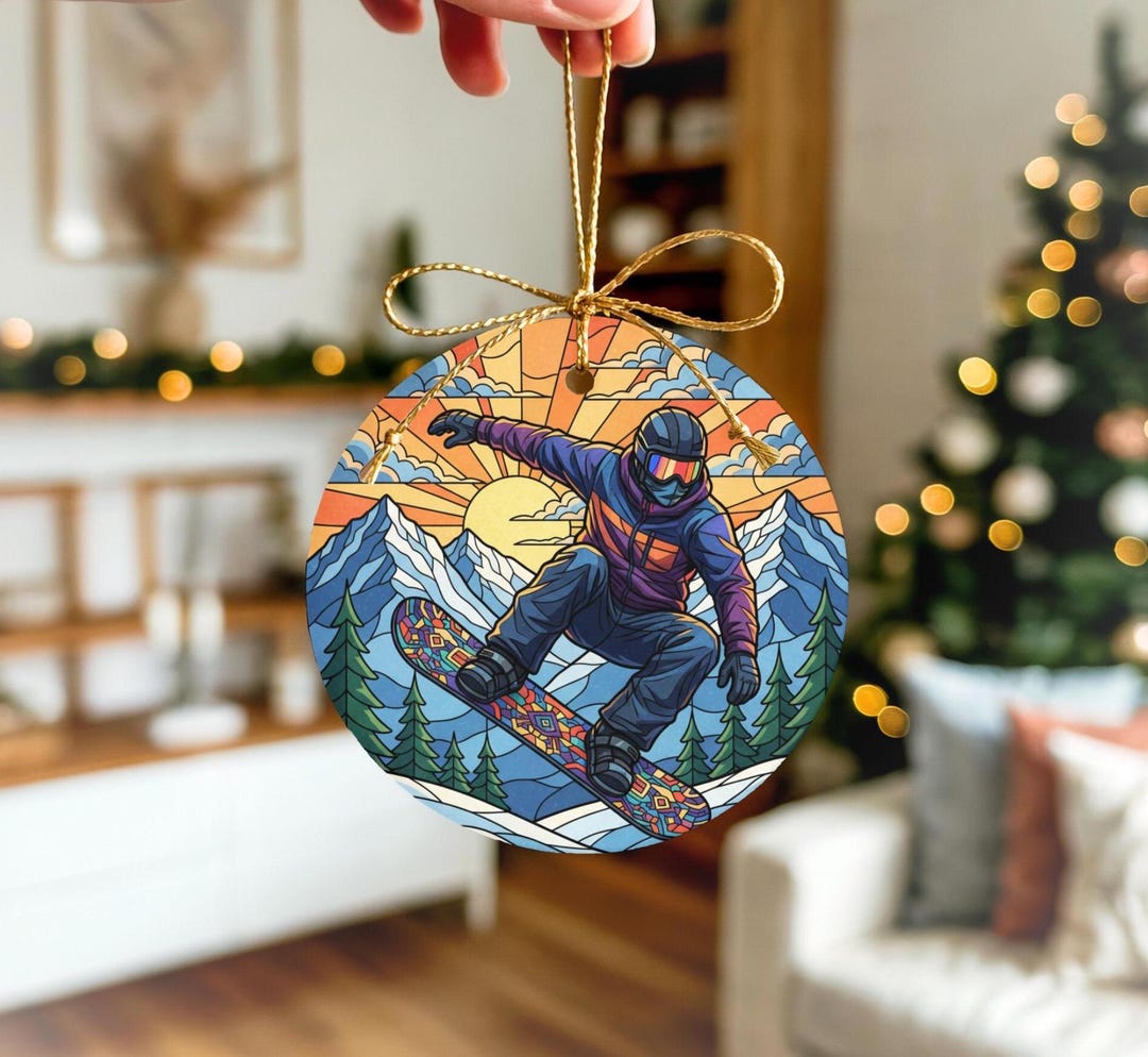 Snowboarding Ornament, Snowboarder Gift, Snowboarding Stained Glass ...