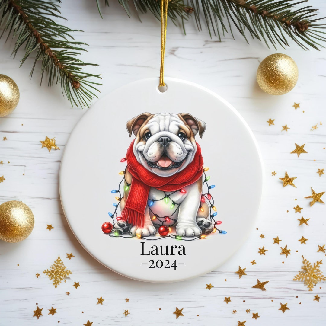 Bulldog Christmas Lights Ornament, Bulldog Custom Keepsake ...