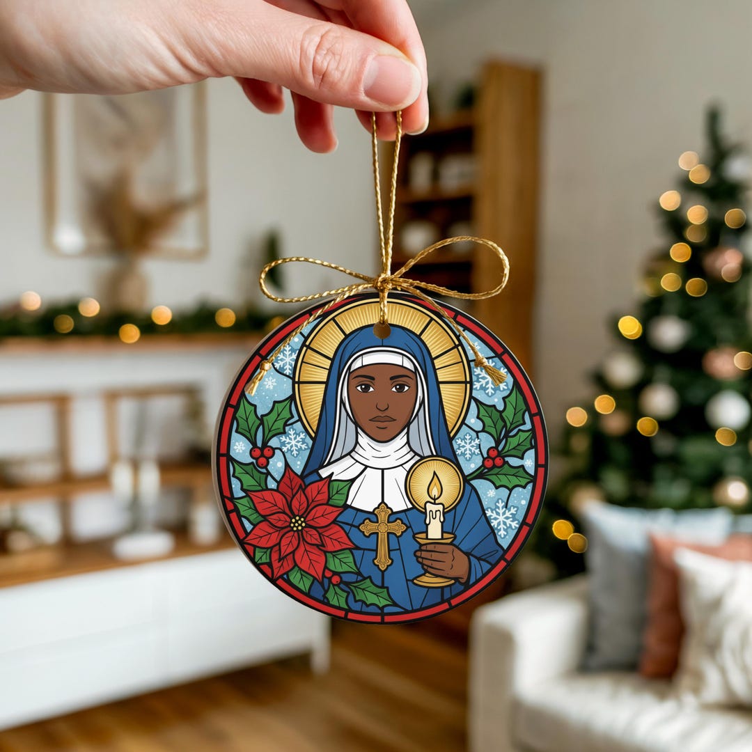 Nun Ornament, Religious Christmas Decor, Stained Glass Effect Christmas ...