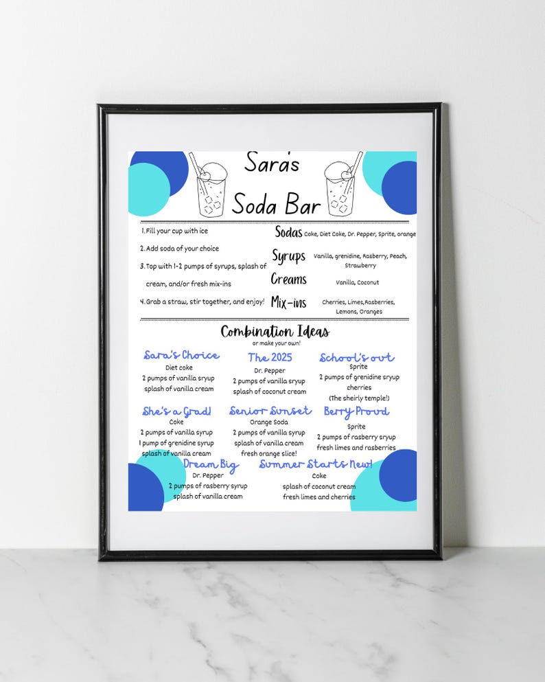 Dirty Soda Bar Menu With Instructions and Recipes Sign- CUSTOMIZABLE ON ...