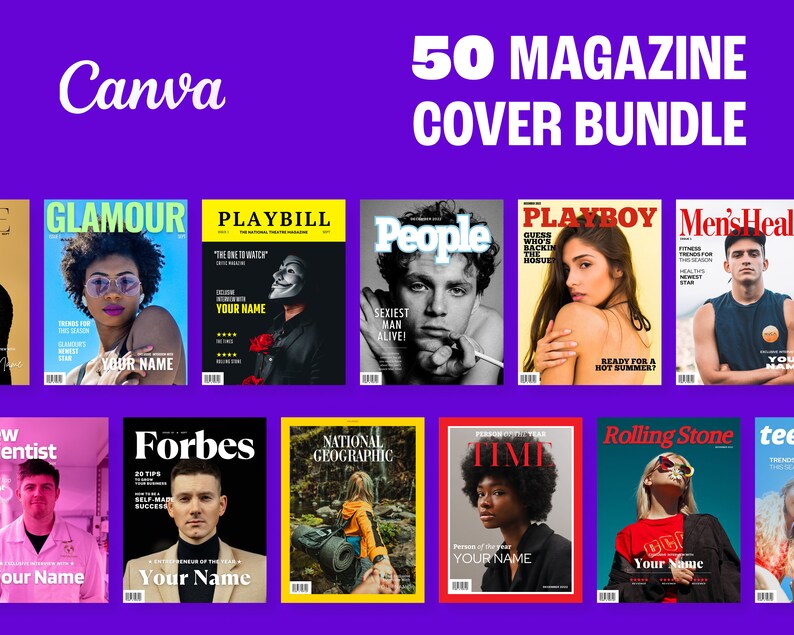 PACK OF 50 Canva Magazine Cover Template BUNDLE: Fashion - Etsy