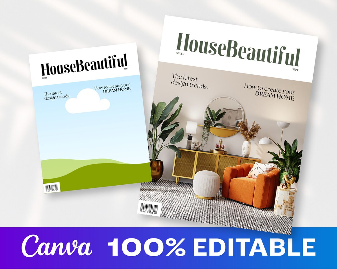Interior Design Magazine Cover Canva Template Custom Magazine Cover ...
