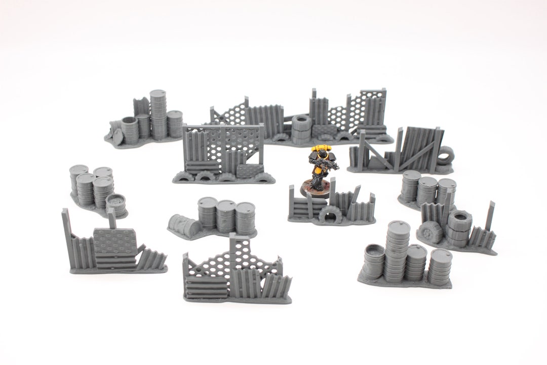 3D Printed Scrap and Barrel Barricades Scenery Scatter Terrain for 28mm ...