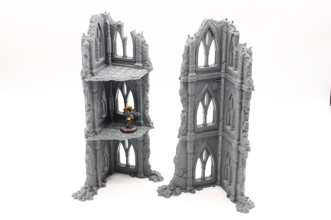 Two Large 3D Printed V2 Gothic Triple Level Towers Scatter Terrain for ...