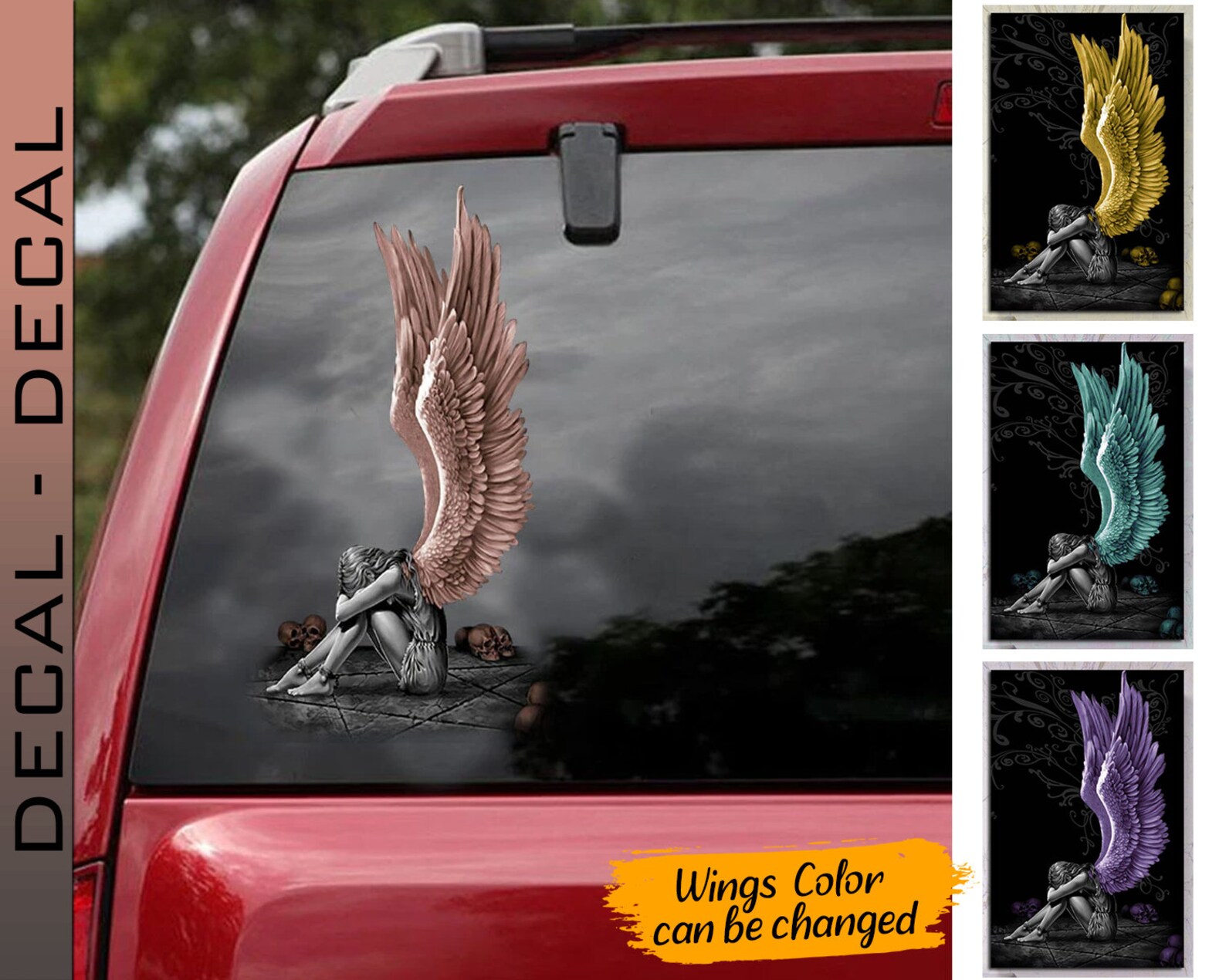Sitting Angel Car Decal Custom Color decal Angel Wings | Etsy