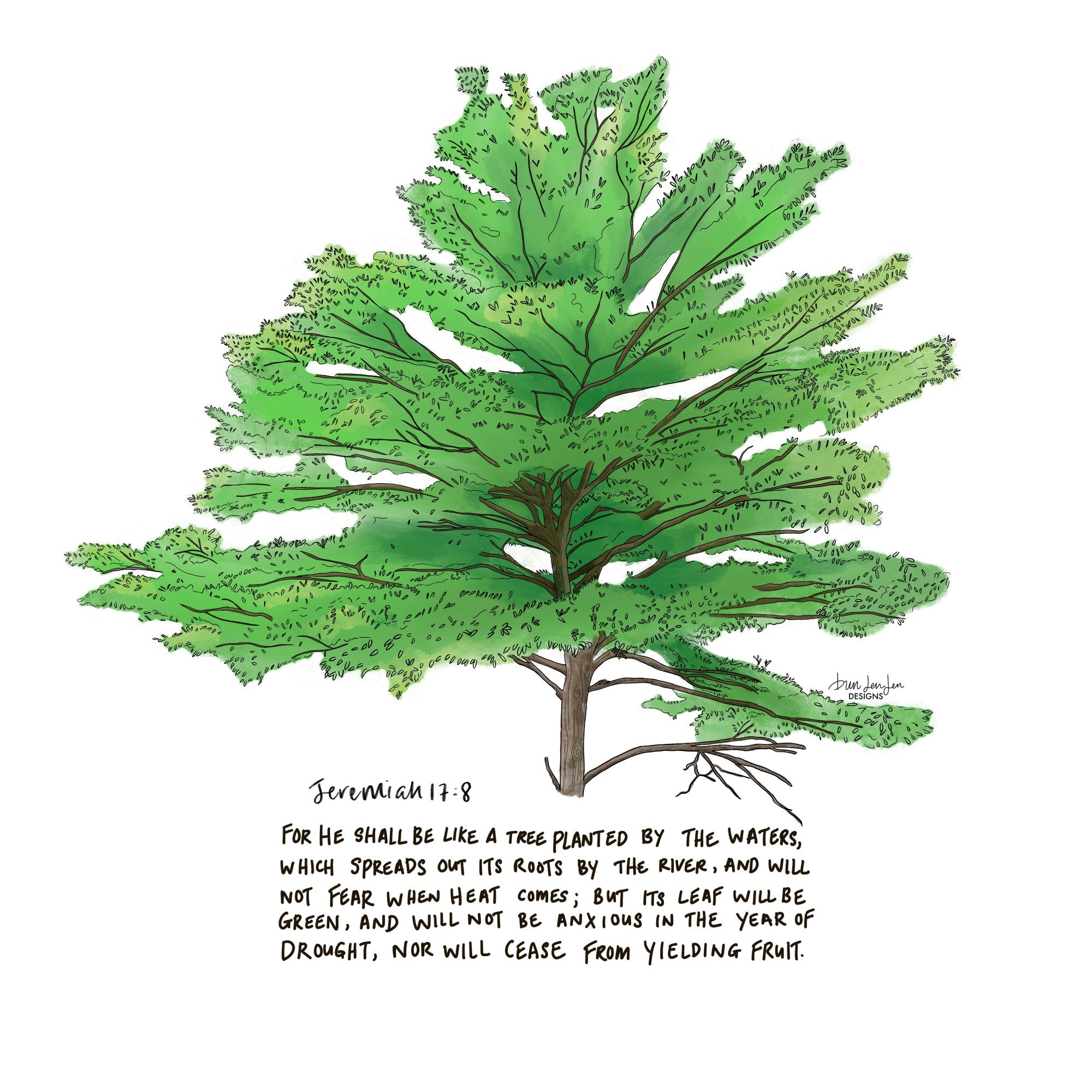 Planted by Living Waters| Jeremiah 17:8| Art Print | Bible Verse Art ...