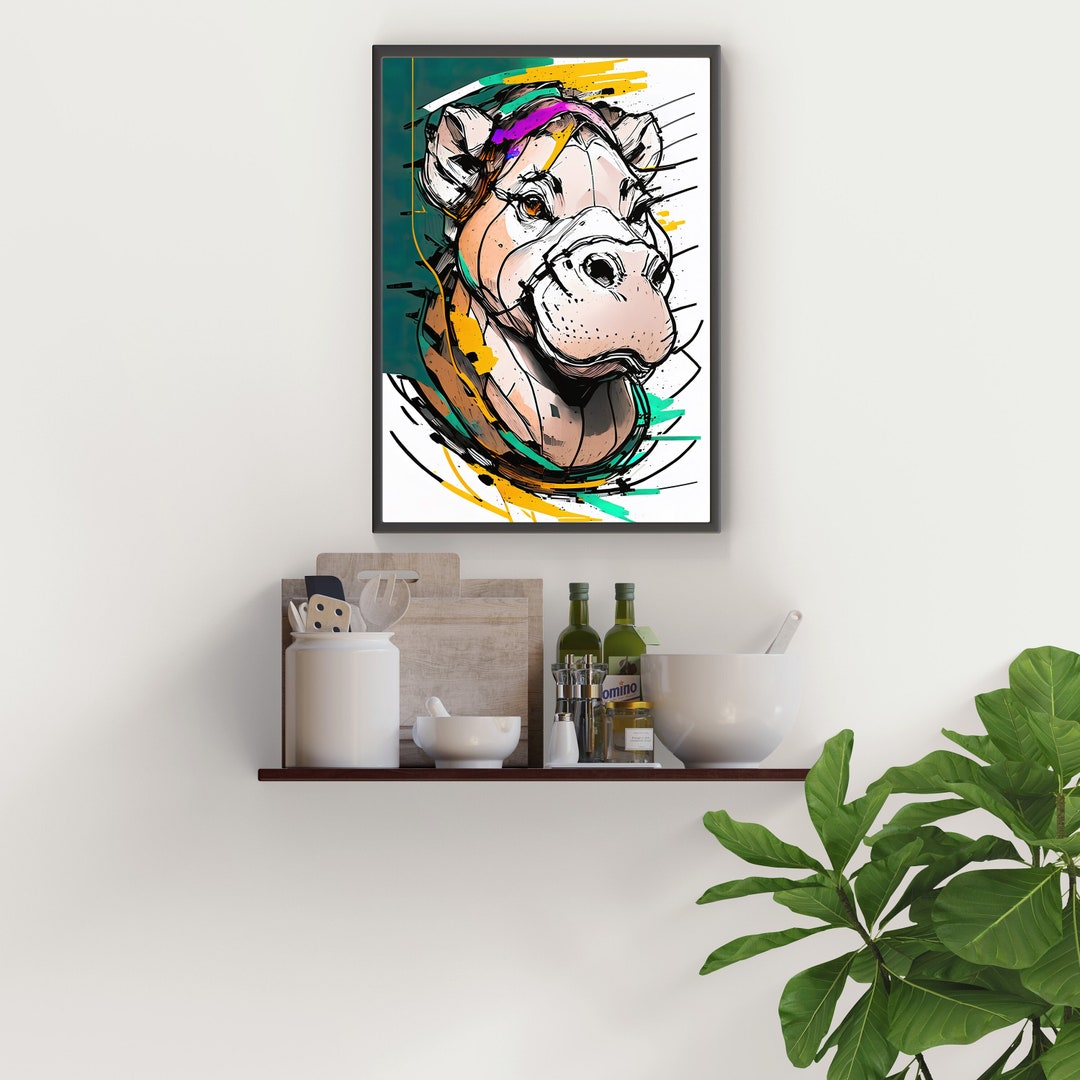 Vibrant Hippo Artwork for Home or Office Premium Matte Print Art Poster ...