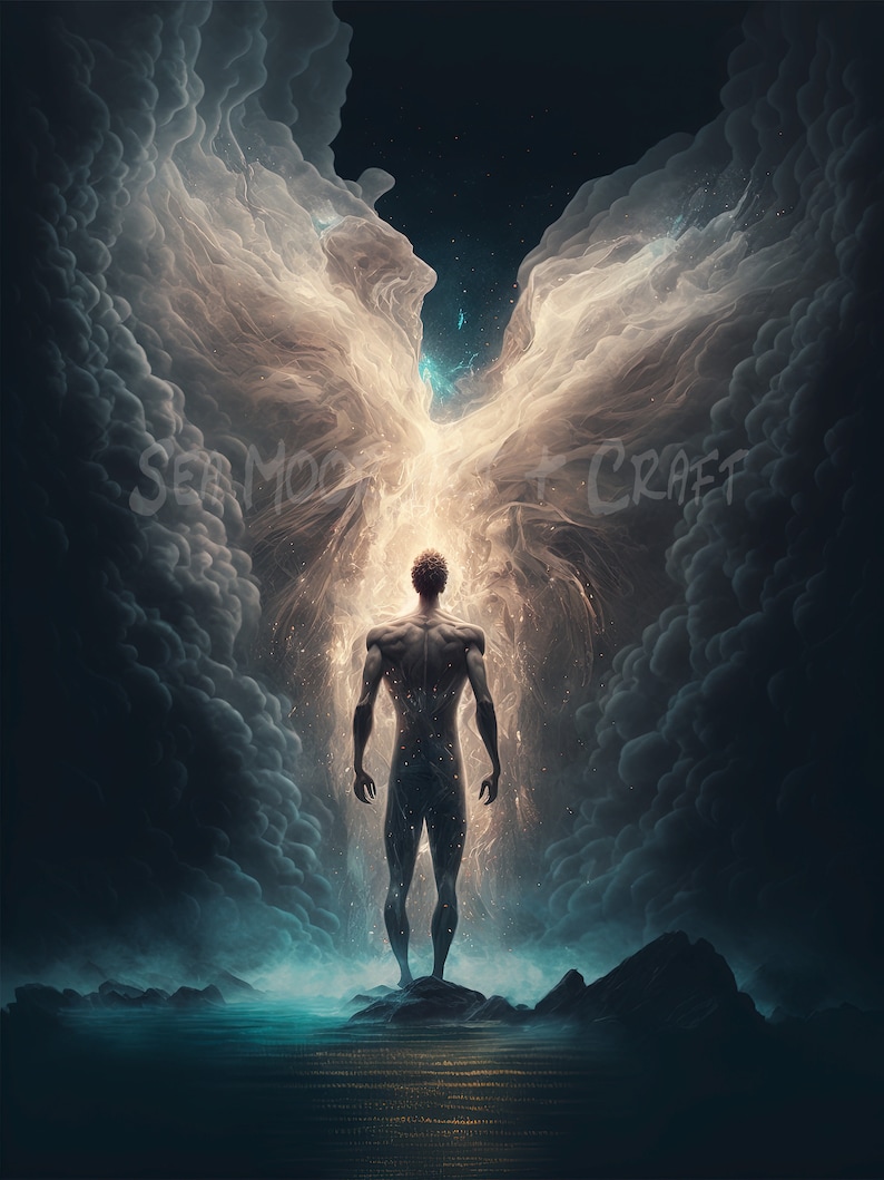 Abstract Christian Art Man Standing Before Yahweh Jehovah God the ...