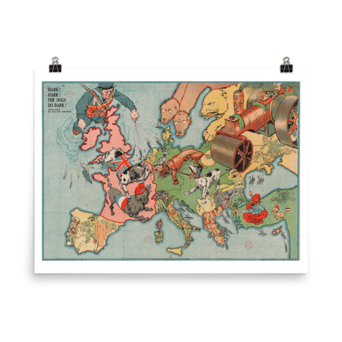 Comic map of Europe at war WW1 poster Funny old maps wall | Etsy