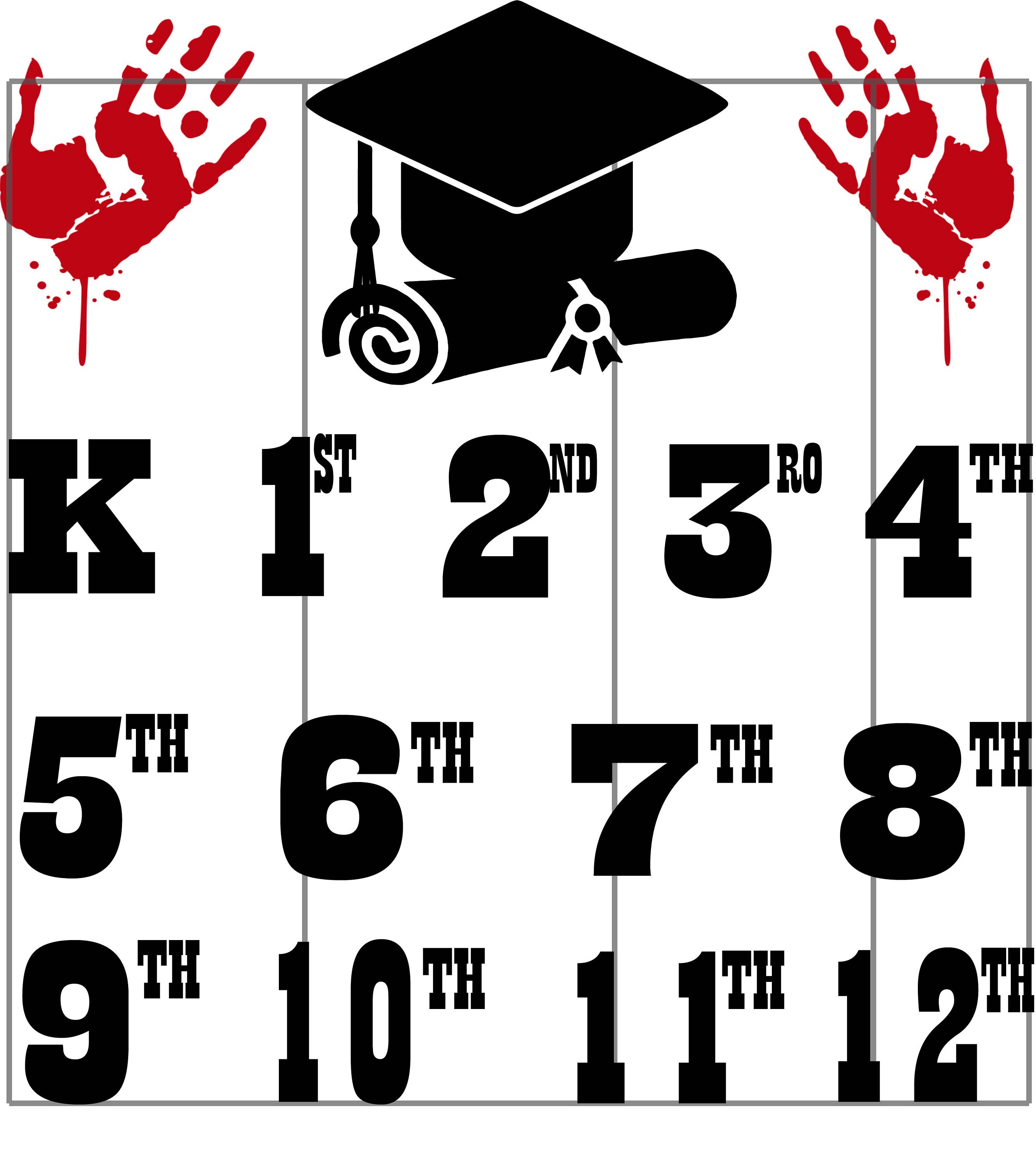 Handprint Chart Tee Grow With Me School Year Growth K-12 Cut File Svg ...