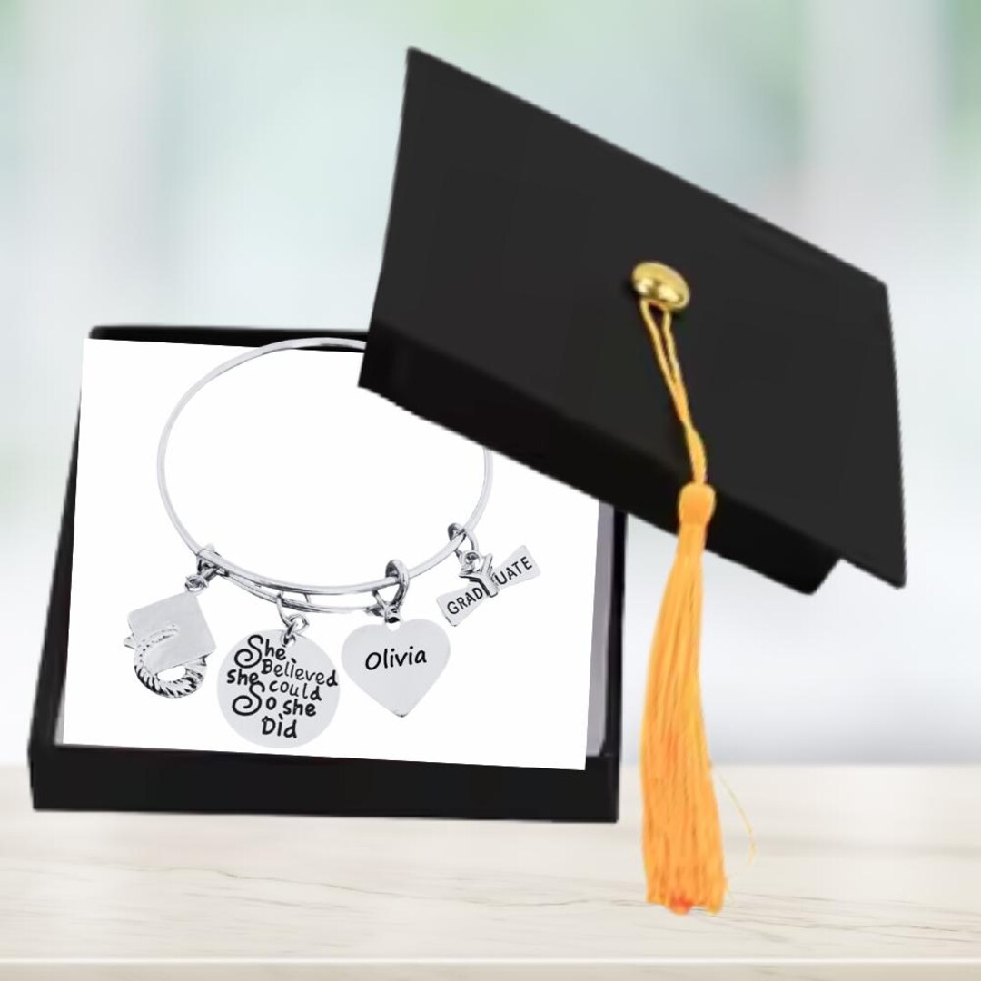 Personalized Graduation Bracelet Gift for Her, Custom Name Bangle With ...