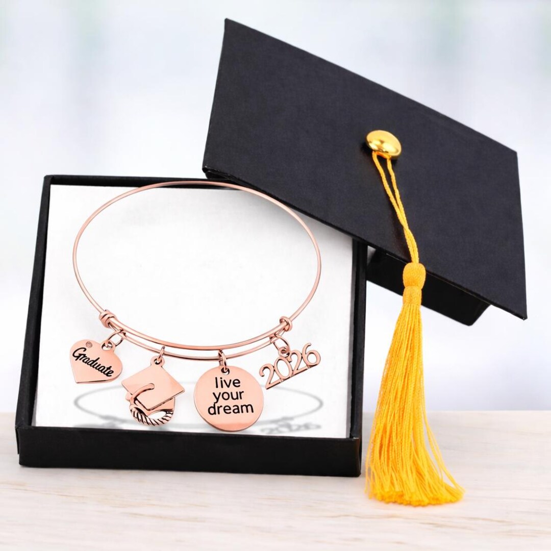 Graduation Bracelet 2026, Rose Gold Adjustable Bangle, Inspirational ...