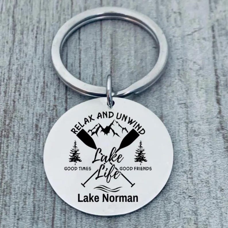 Personalized Lake Keychain, Lake House Engraved Lake Name, Lake Cabin ...