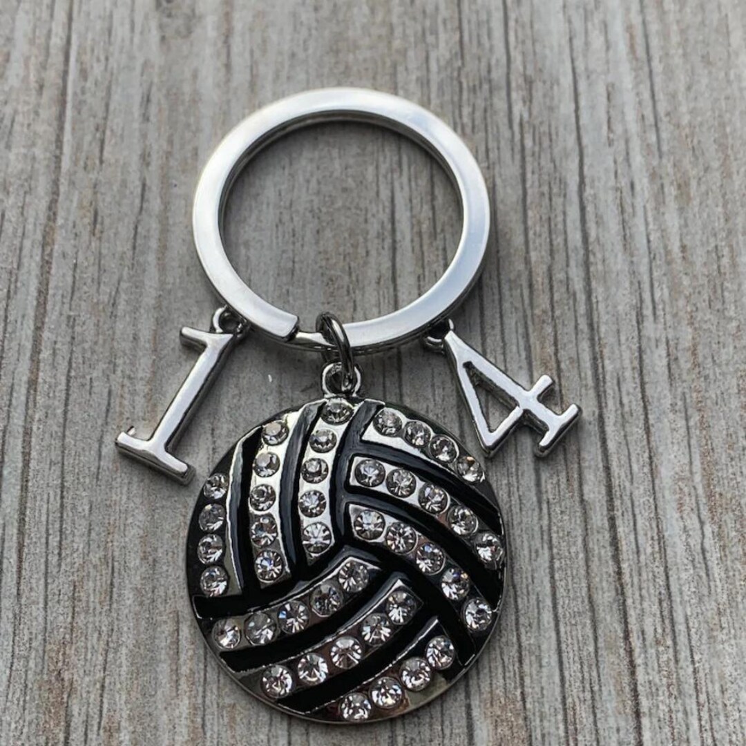 Personalized Volleyball Keychain With Rhinestone Charm and Jersey ...