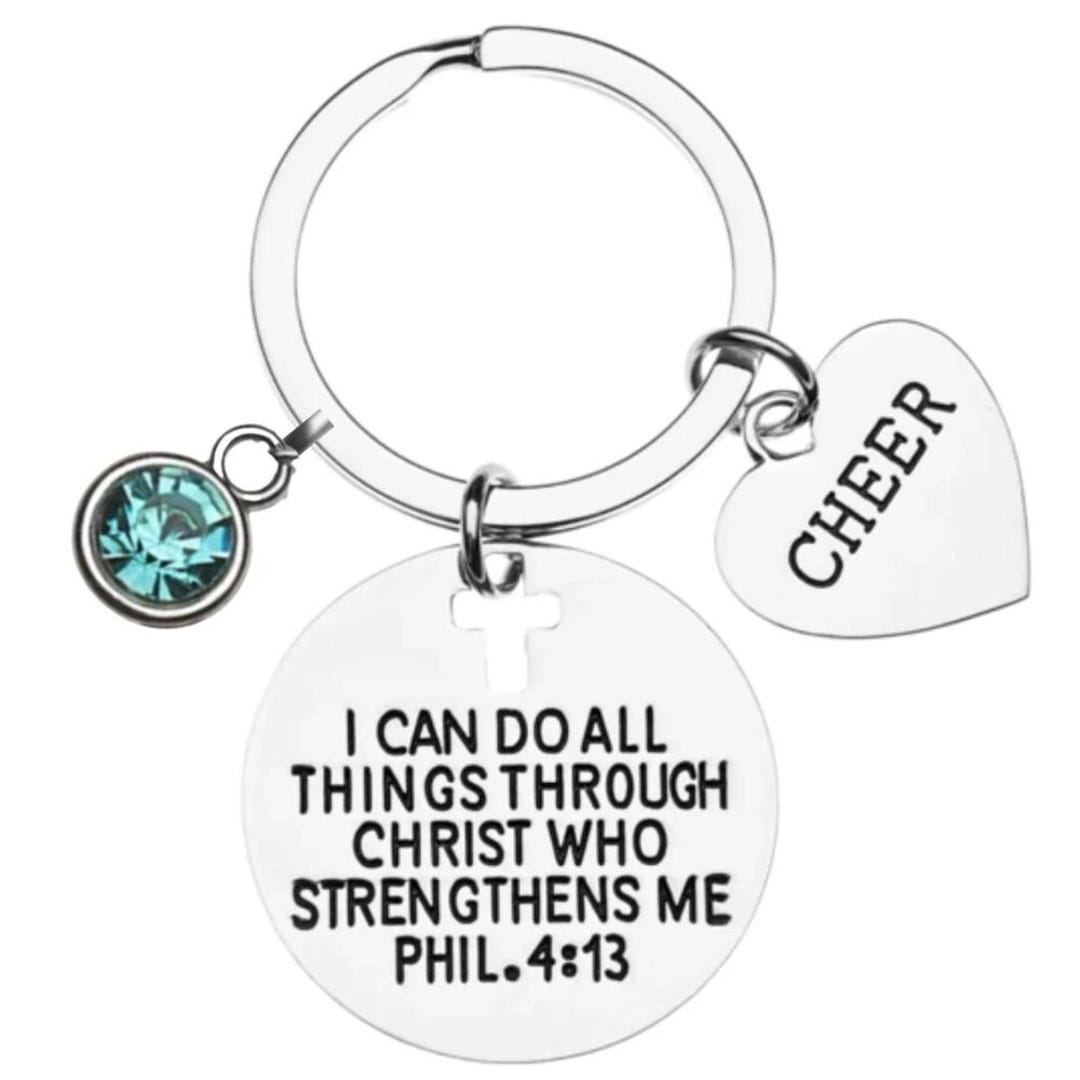 Personalized Cheer Heart W/ Birthstone Keychain, I Can Do All Things ...