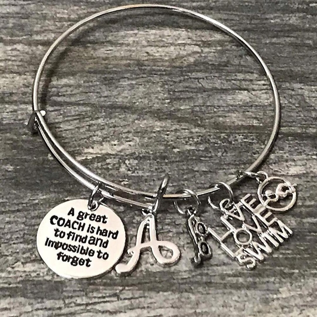 Personalized Swim Bracelet W/ Letter Charm, Great Coach is Hard to Find ...