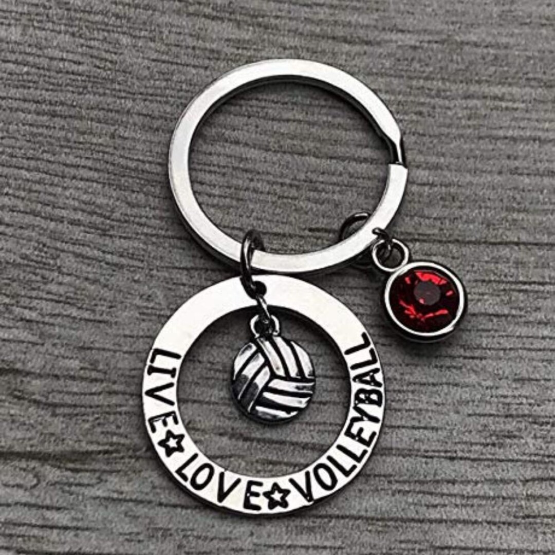 Personalized Volleyball Keychain Gift With Birthstone Charm Custom ...
