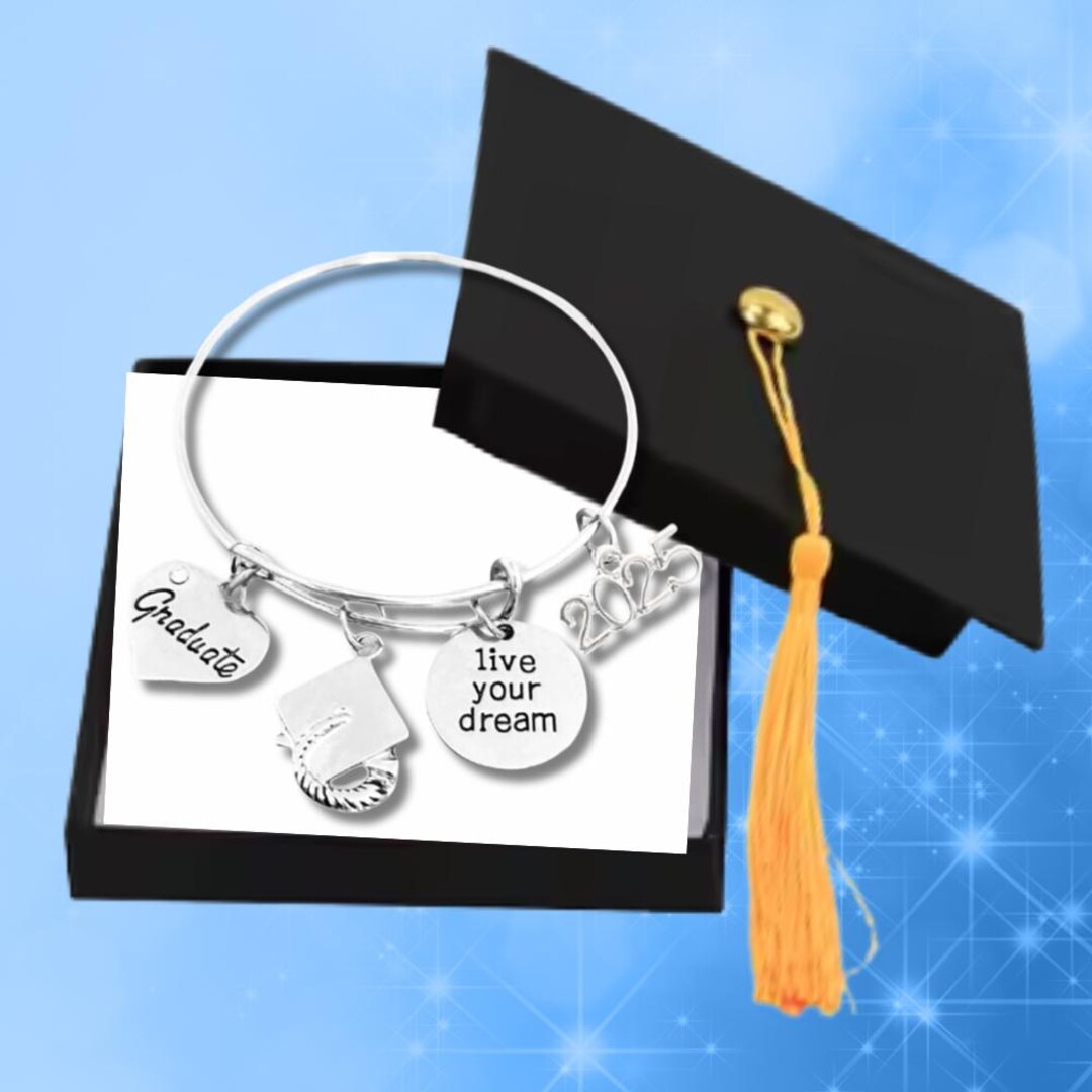Graduation Bracelet 2025, Silver Adjustable Bangle, Live Your Dream ...