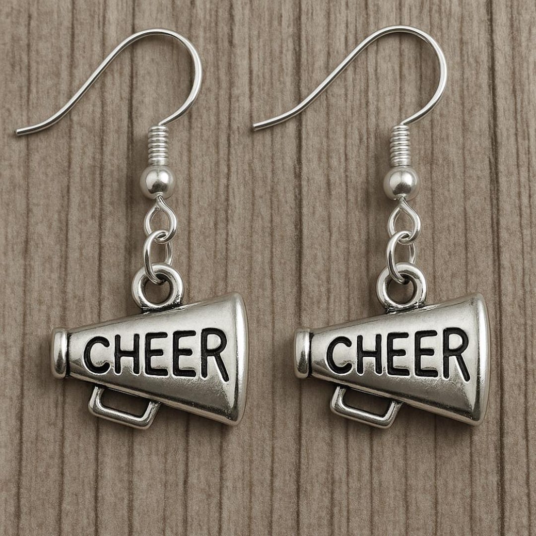 Cheer Megaphone Dangle Earrings in Silver | Cheerleader Spirit Jewelry ...