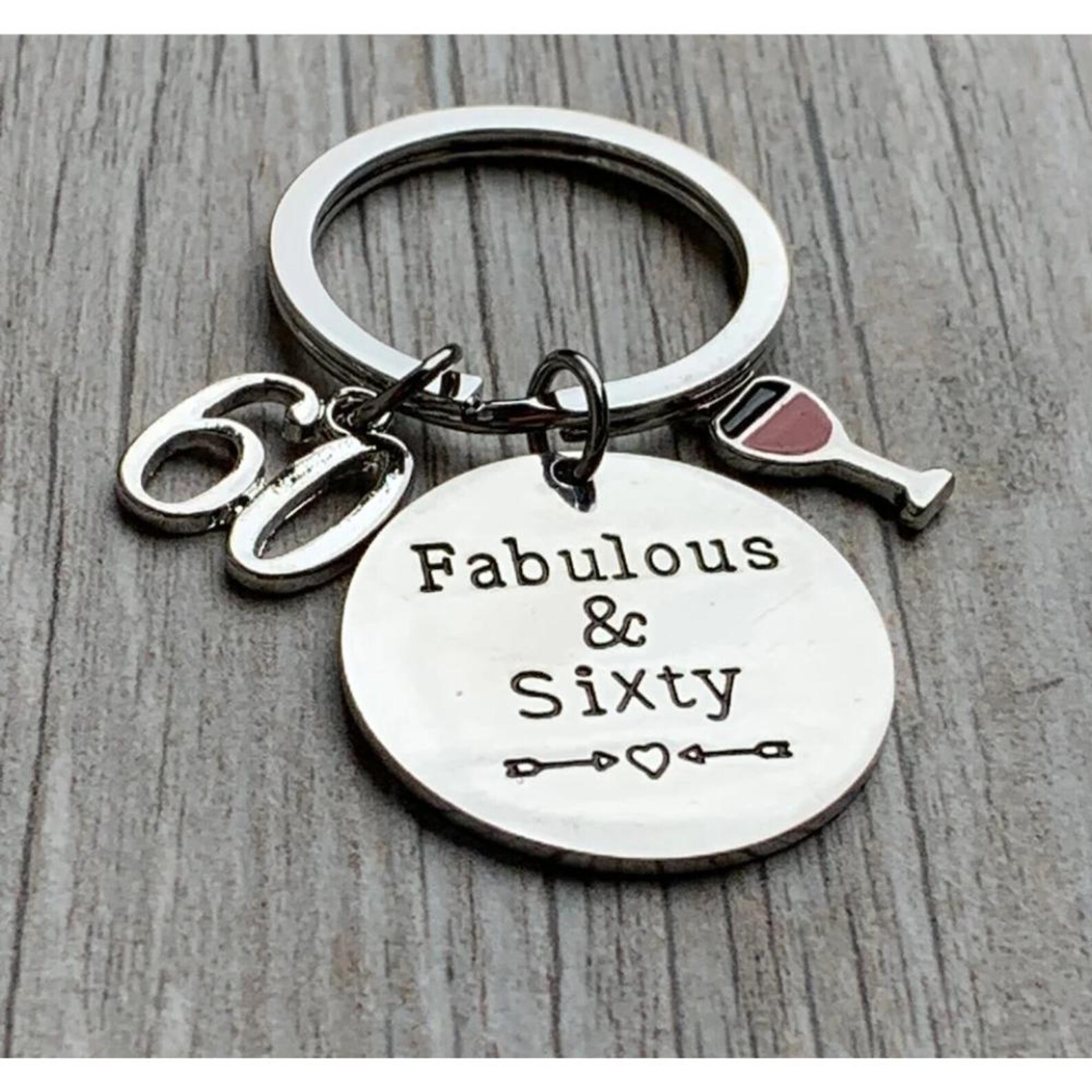 60th Birthday Charm Keychain With Wine Charm, 60th Birthday Gifts for ...