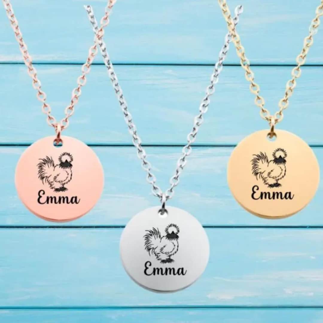 Silkie Chicken Gift, Chicken Necklace, Chicken Gift, Custom Engraved ...