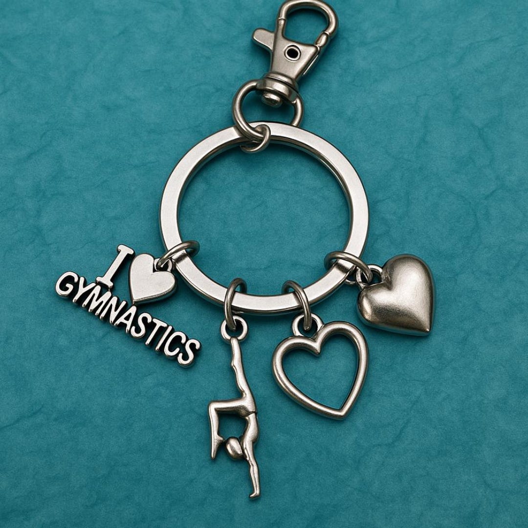 Gymnastics Keychain With I Love Gymnastics and Gymnast Charms, Silver ...
