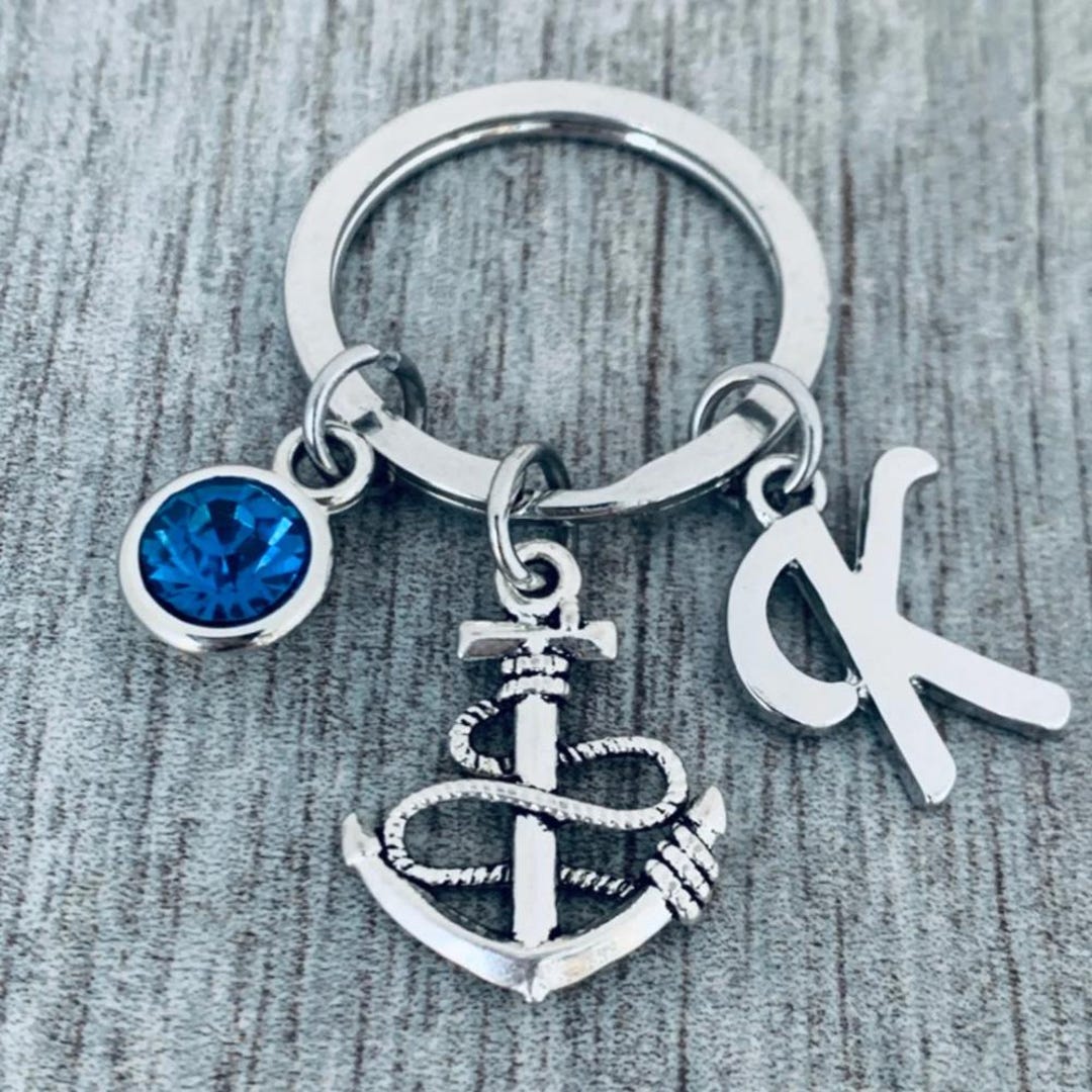Personalized Anchor Keychain, Custom Initial Keychain, Nautical ...