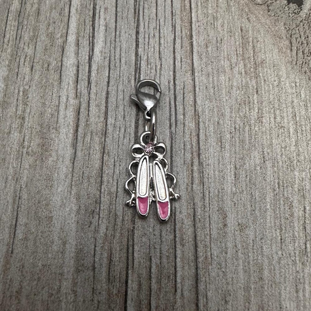 Ballet Slippers Clip on Charm With Pink Enamel and Bow | Silver ...