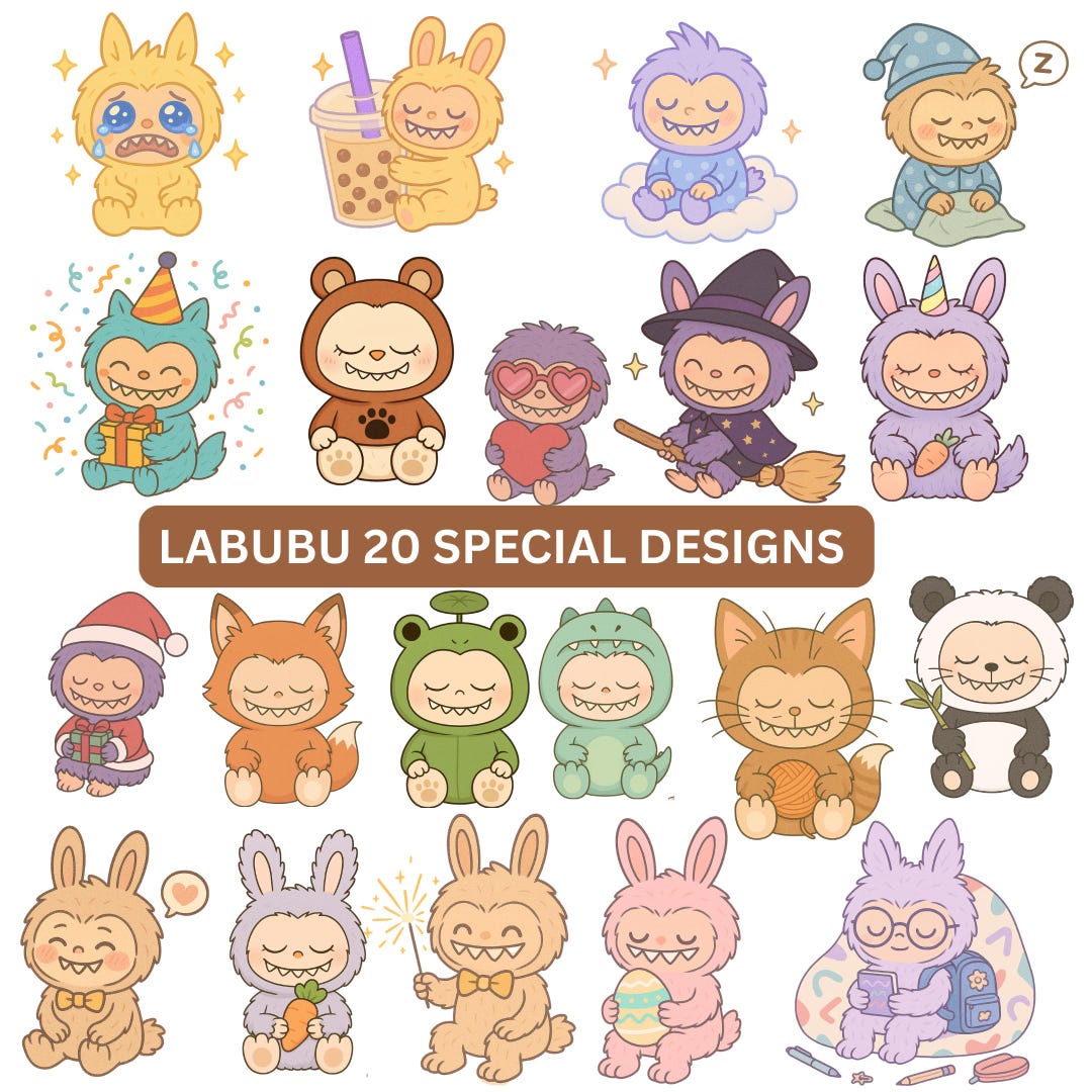 Labubu SVG Bundle: Kawaii Cartoon Characters, Animal Costumes (digital ...