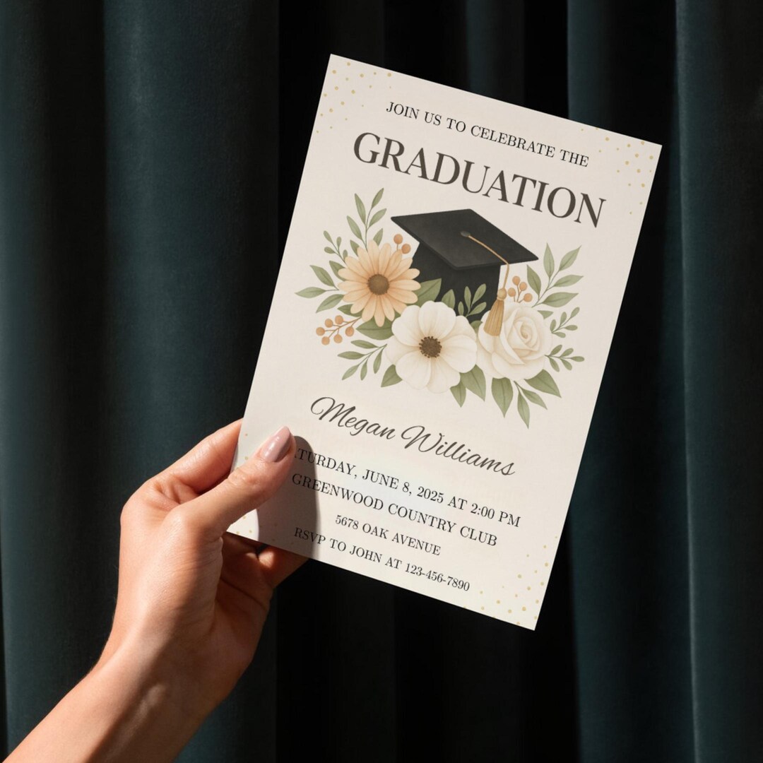 Floral Graduation Party Invitation Template: Editable Design (digital ...