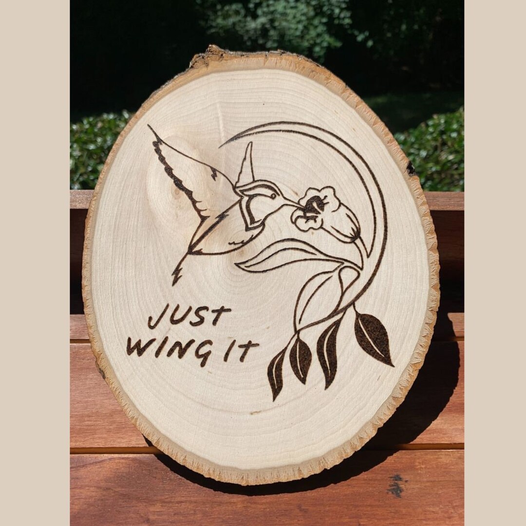 Handmade Wood Burning Art, Hummingbird "just Wing It" Design - Etsy