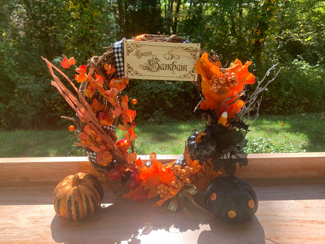 Handmade Samhain Wreath, Happy Samhain Woodburn Art, Samhain Decor ...