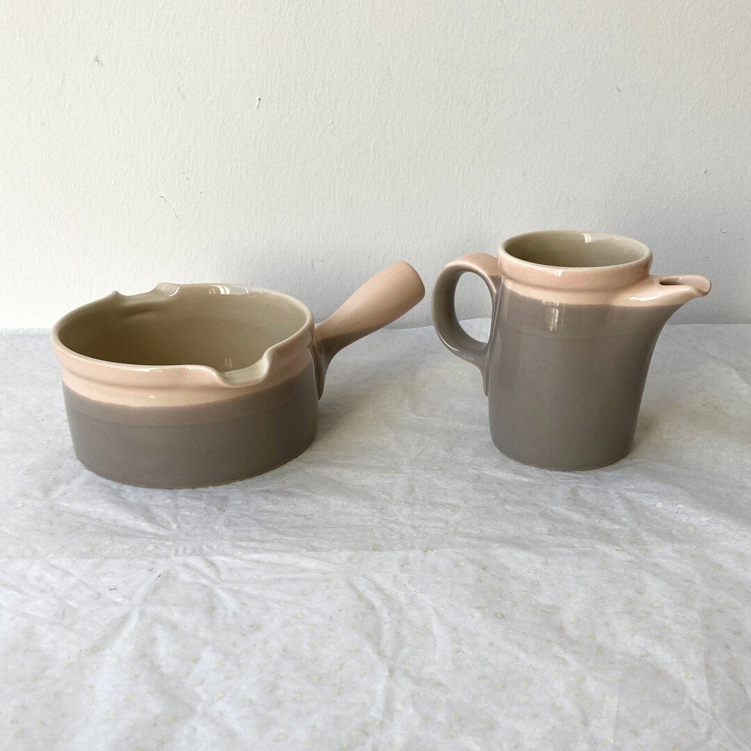 Vintage Mikasa Pink & Grey Creamer or Gravy Bowl / 1980s Ceramic Mikasa ...