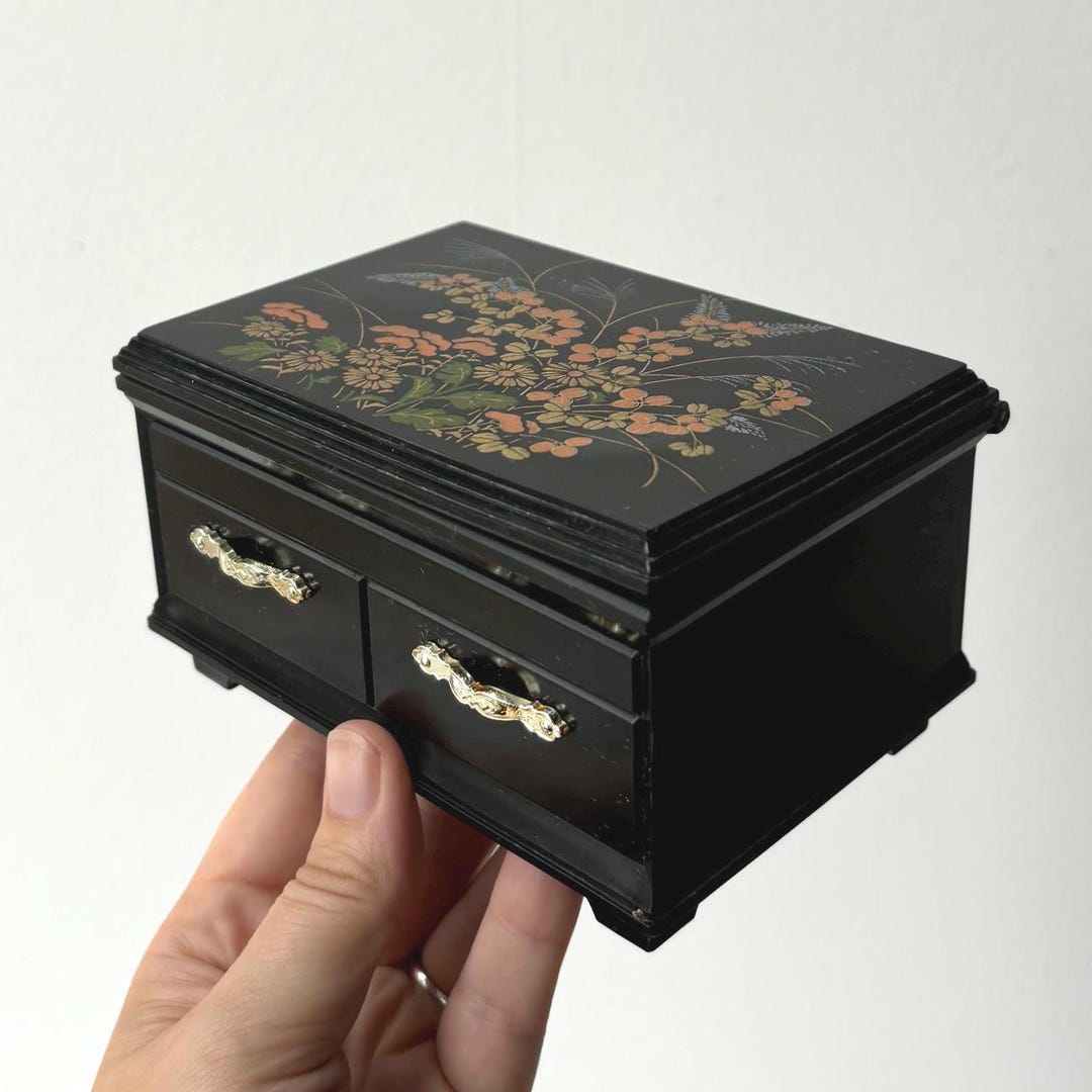 Vintage Asian Floral Pattern Jewelry Box / Jewelry Storage Organizer ...