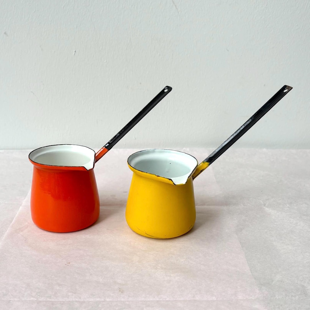 Vintage Set of 2 Enamel Ladle / Turkish Coffee Pot / Butter Suace ...