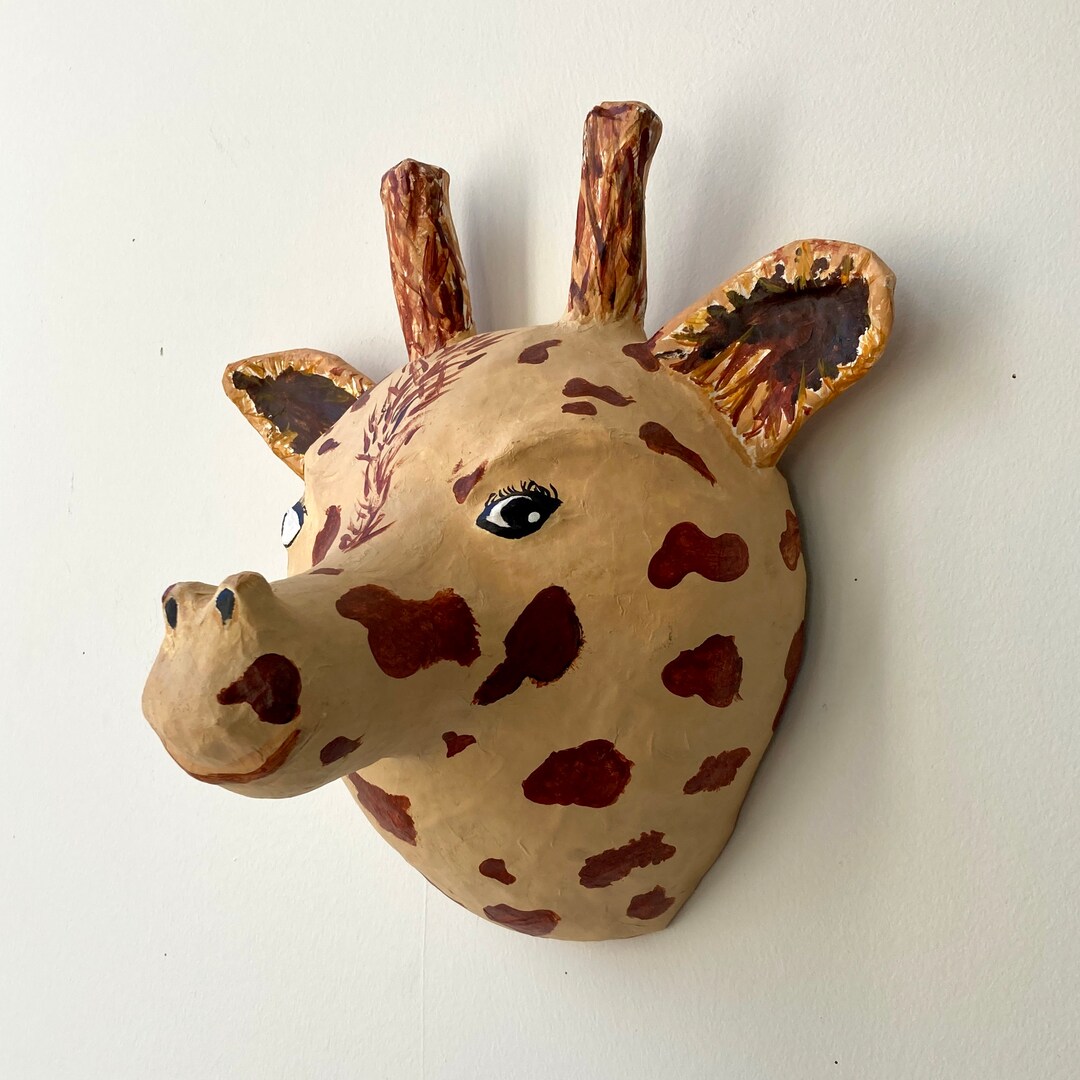 Vintage Paper Mache Handmade Giraffe Head Wall Decor / Animal Head Wall ...