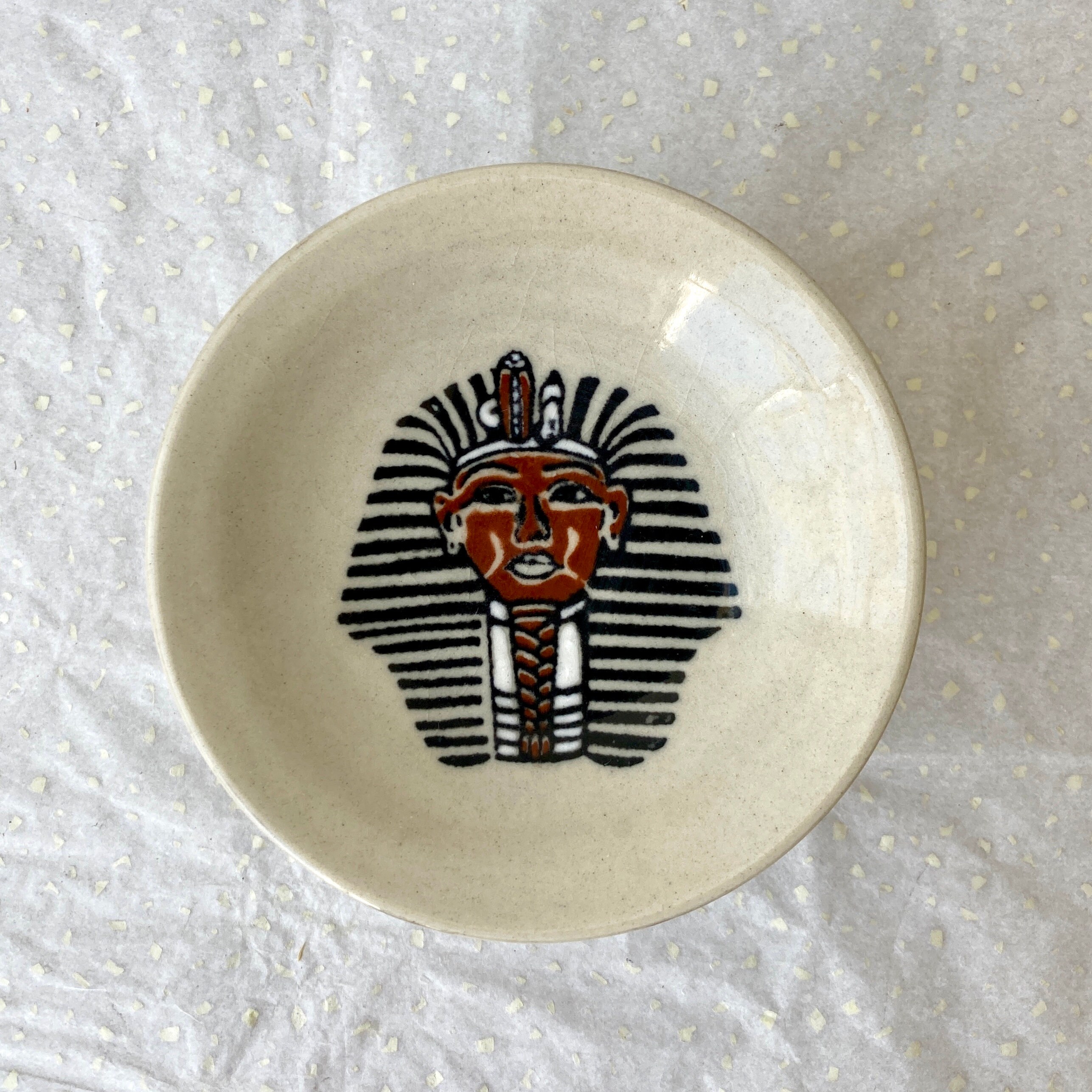 Vintage Ceramic Pedestal Dish with Egyptian Pharaoh Graphic / | Etsy