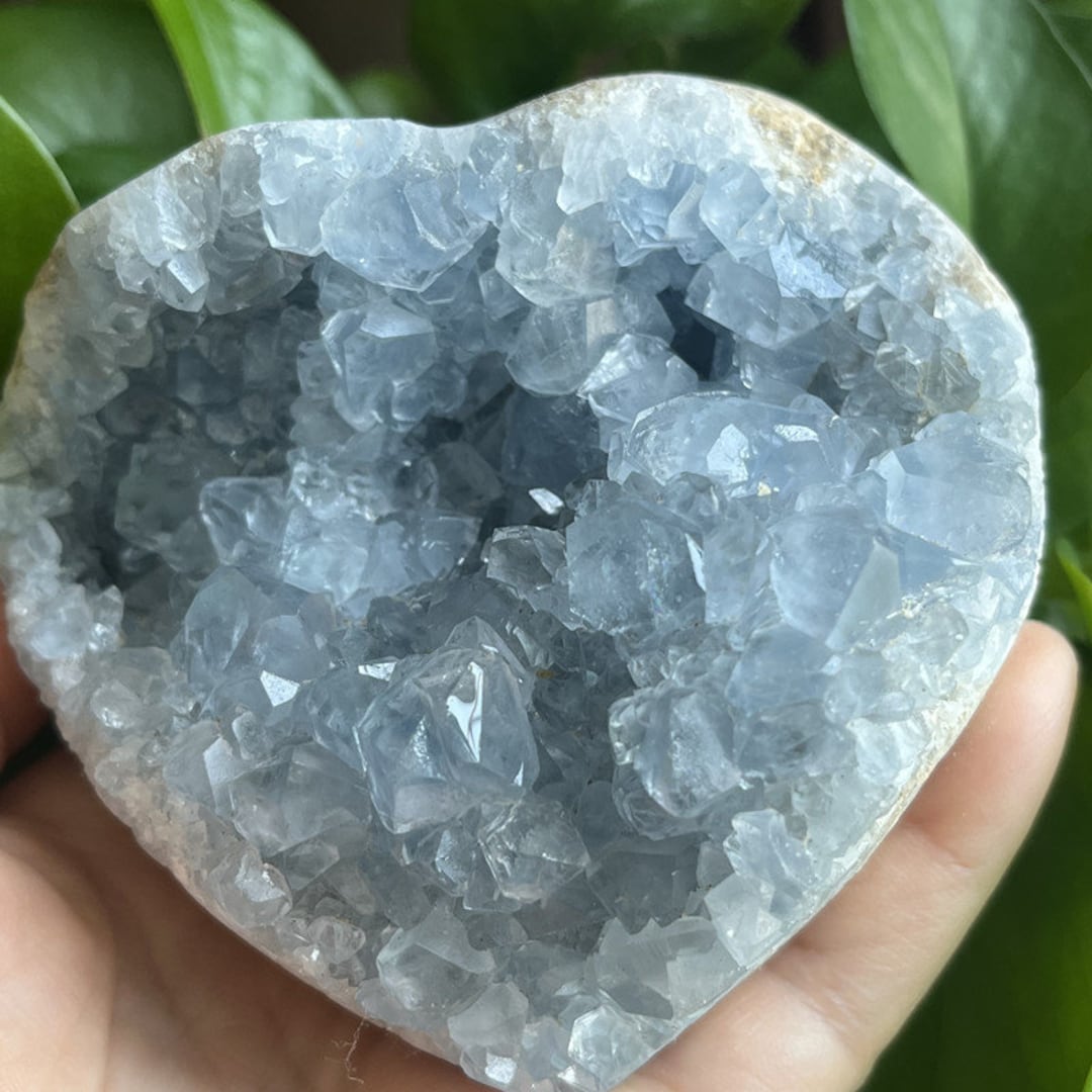 Natural Raw Blue Celestite Geode Cluster Heart Shape Reiki Healing ...