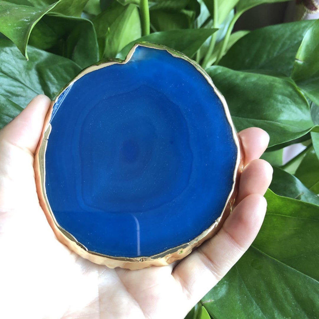 Vergoldete Goldrand Galvanisch Blau Achat ScheibenBecher Matte Cluster ...