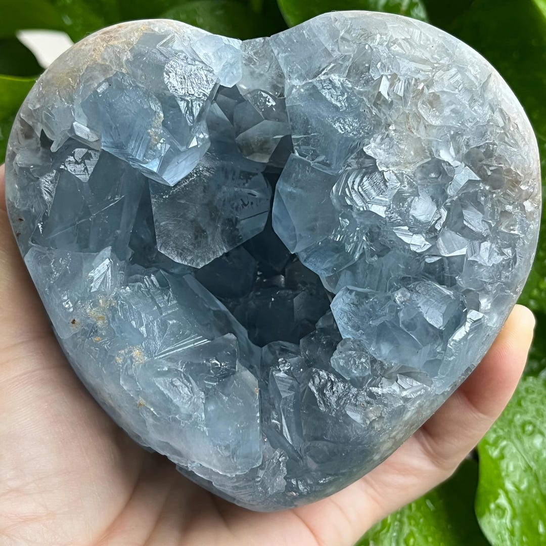 Natural Raw Blue Celestite Geode Cluster Heart Shape Reiki Healing ...