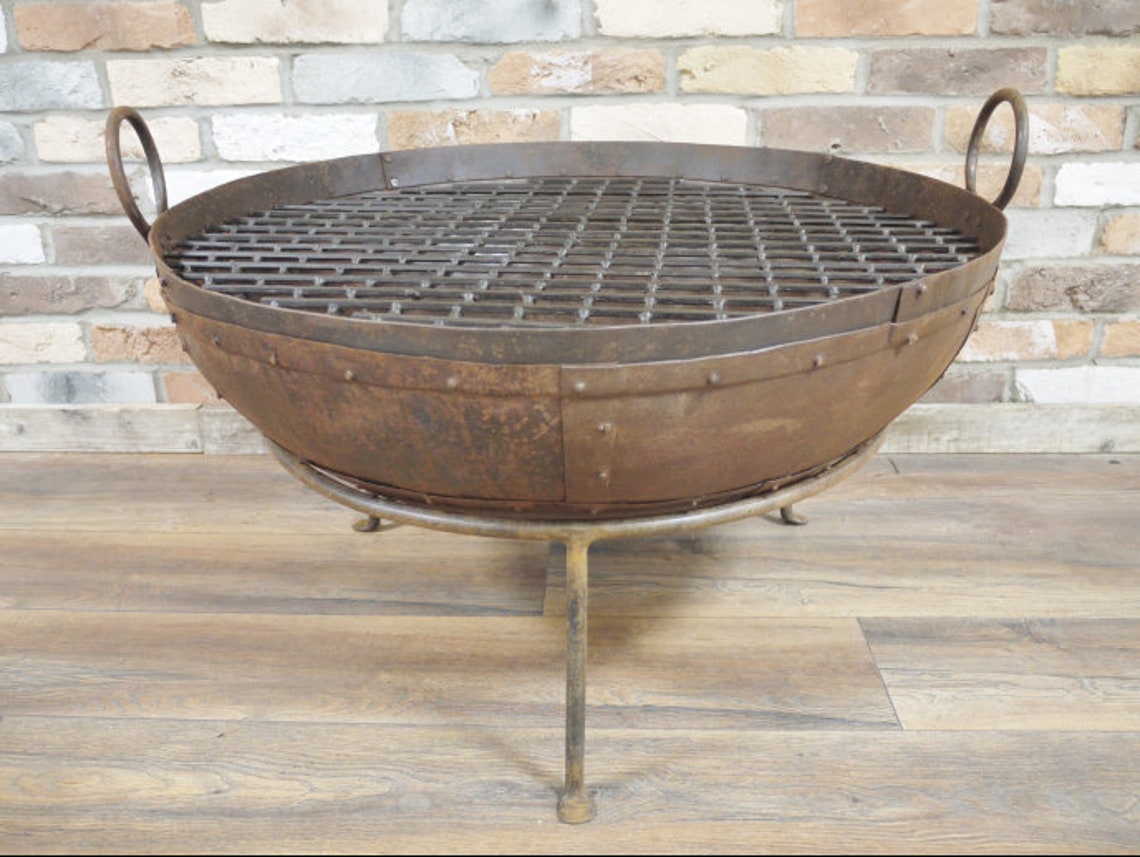 XL Iron Fire Pit Original Indian Kadai Bowl Large Bbq Grill - Etsy UK