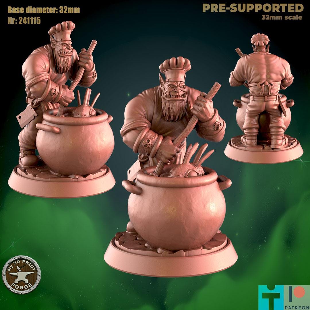 Orc Chef, Cooking Soup - 32mm Scale - Unpainted Miniature for Dnd ...