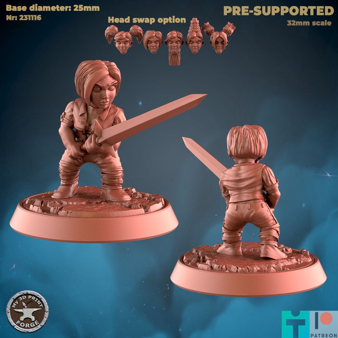 Female Gnome Warrior - 3 Poses - 32mm Scale - Unpainted Miniature for Dnd, Pathfinder, Tabletop ...