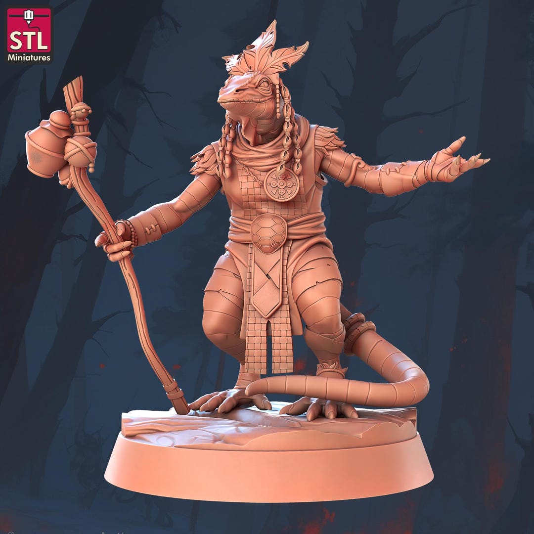 Lizardfolk Shaman - 32mm Scale - Unpainted Miniature - Etsy