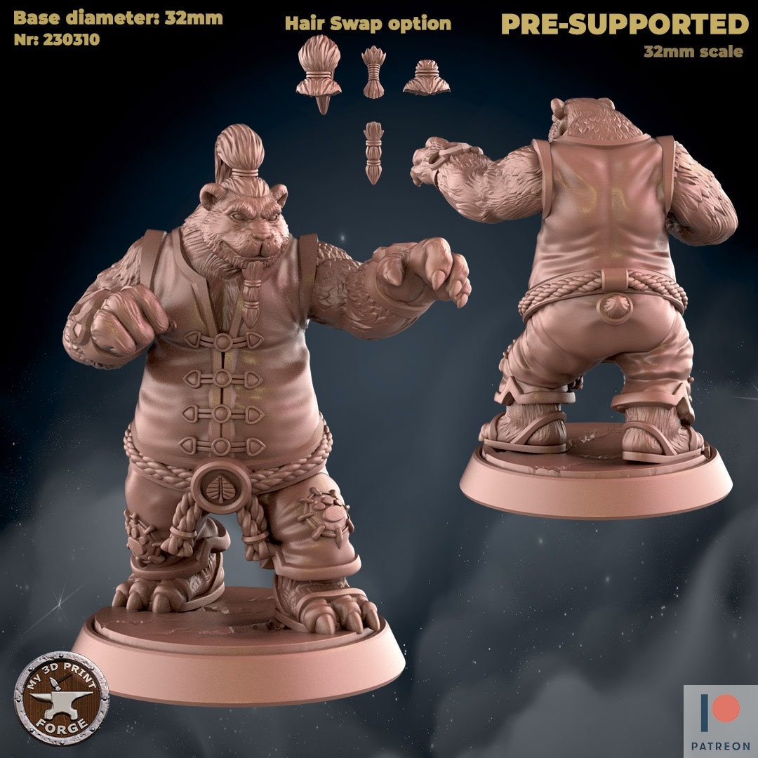 Male Panda Monk - Attacking - 32mm Scale - Unpainted Miniature for Dnd ...