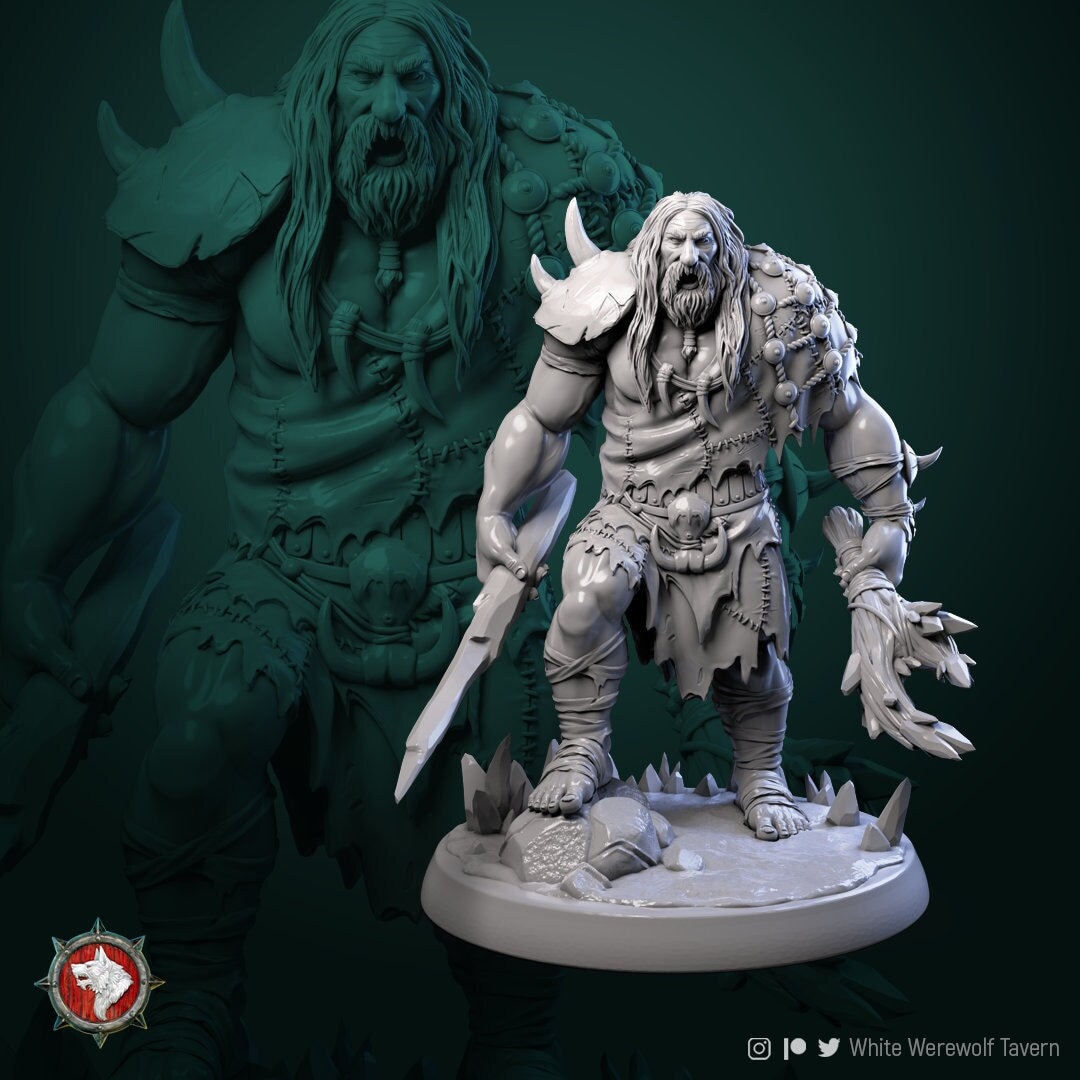 Frost Giant With Spear and Mace - 32mm Scale - Unpainted Miniature for ...